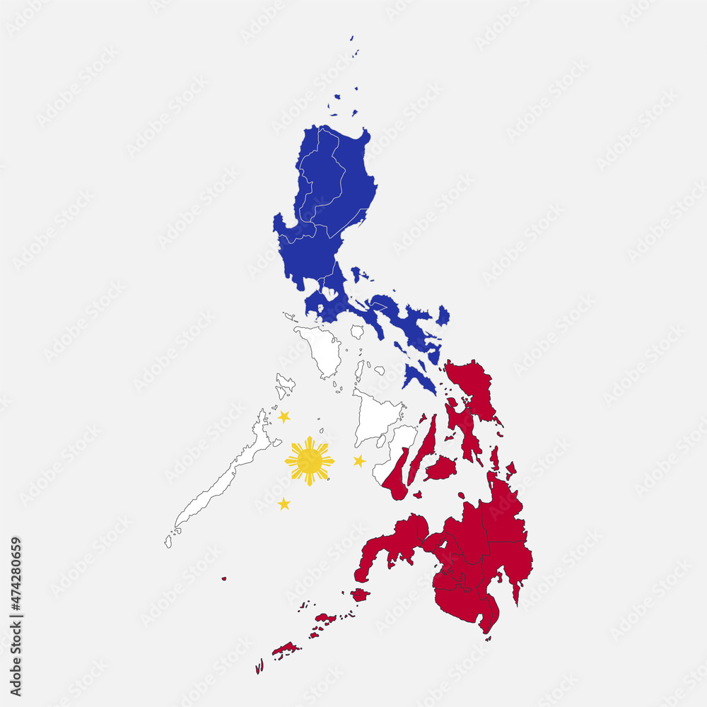 Map of the Philippines in the colors of the flag with administrative ...