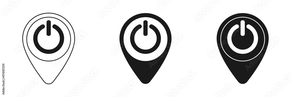 Icon, label on the map. Power, turn on, turn on icon. Illustration ...
