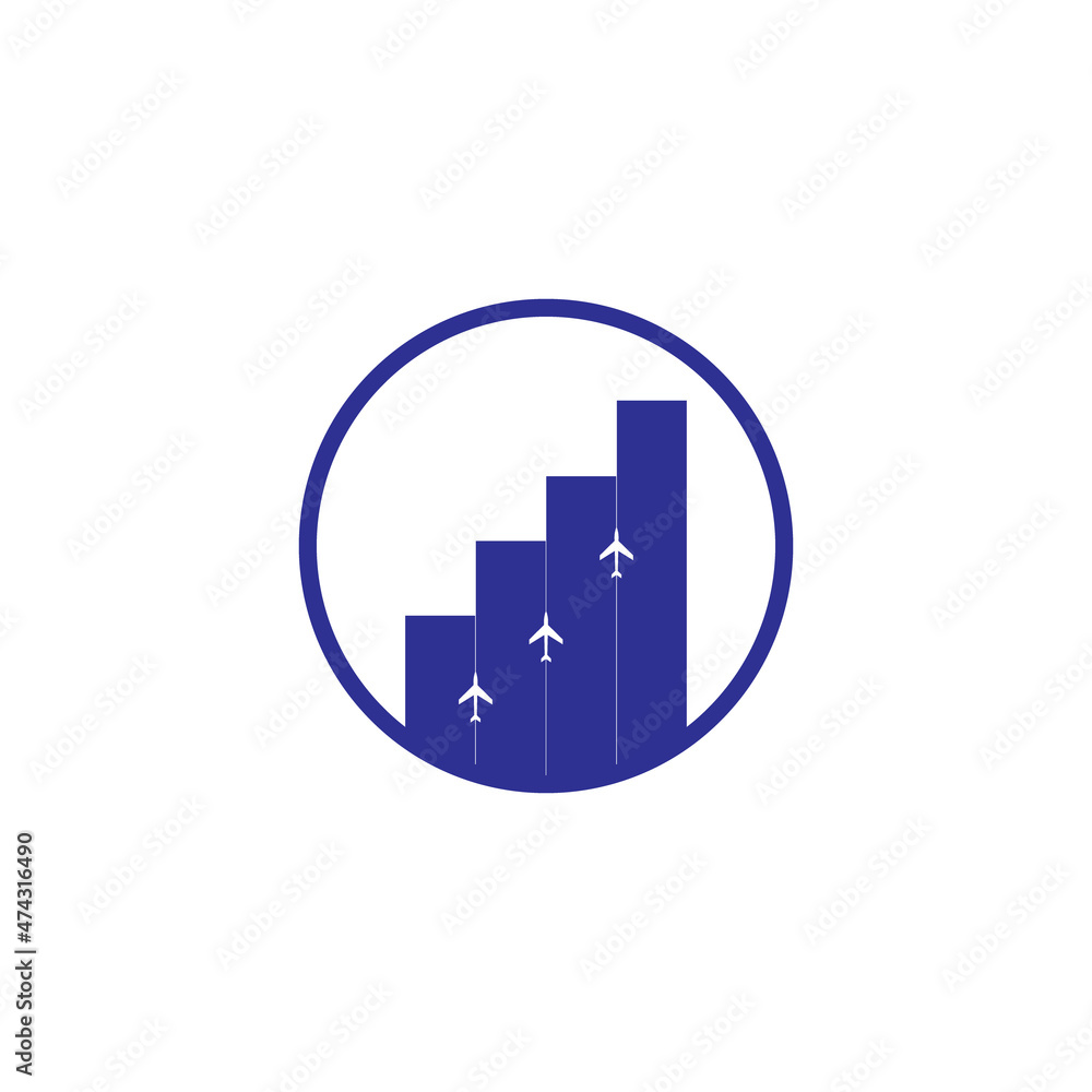 Vector logo art template icon of bar graph aero plane finance flying ...