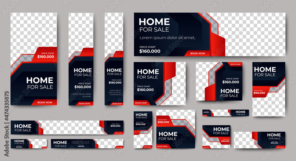 Real estate banner design web template Set, Horizontal header web ...