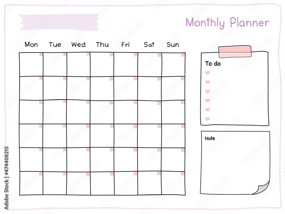 Printable editable monthly calendar template, planning Stock Vector ...