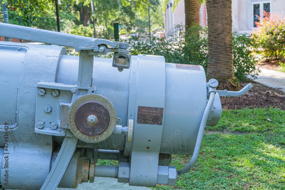 Breech loader end of Naval artillery weapon, with manufacturer's name ...