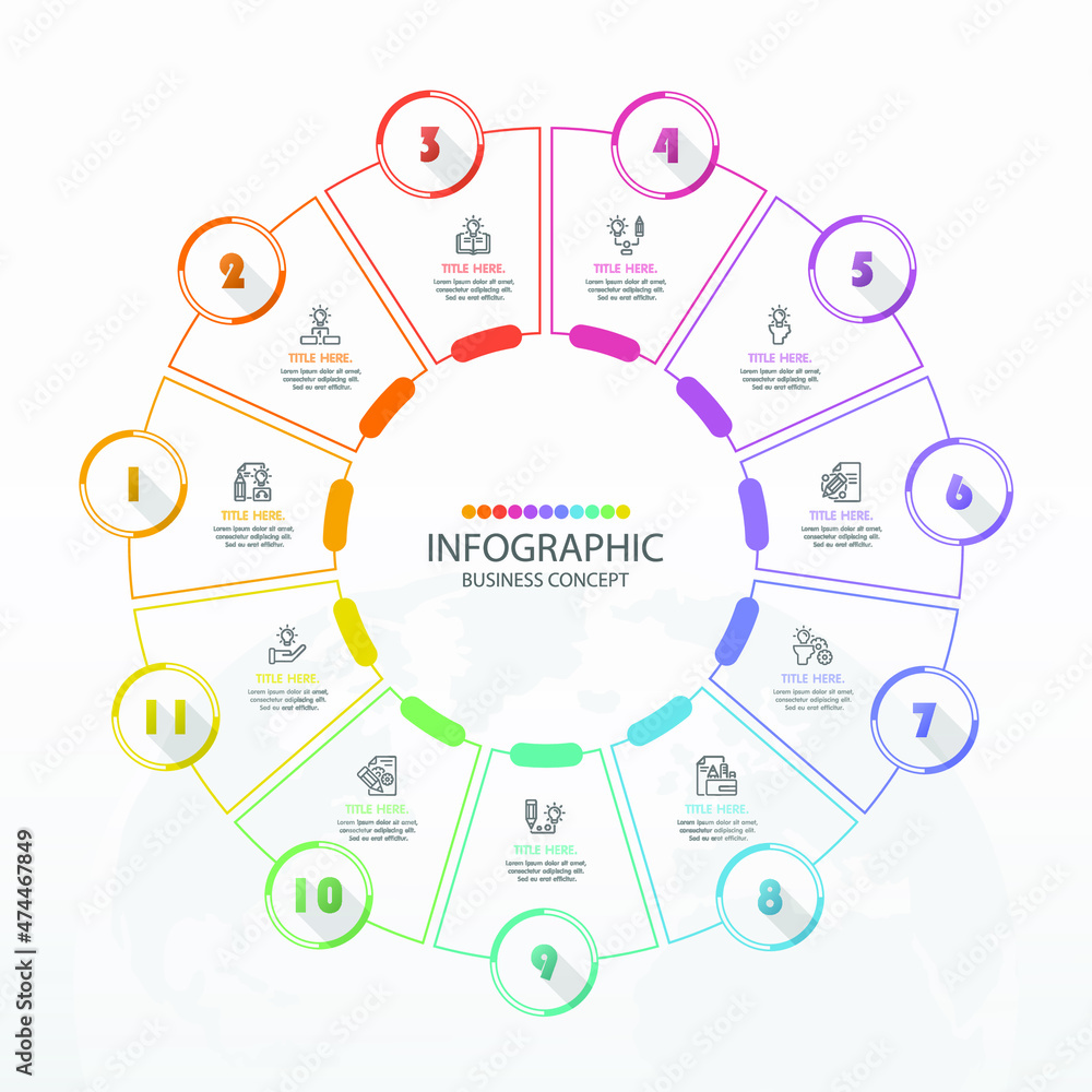Basic circle infographic template with 11 steps, process or options ...