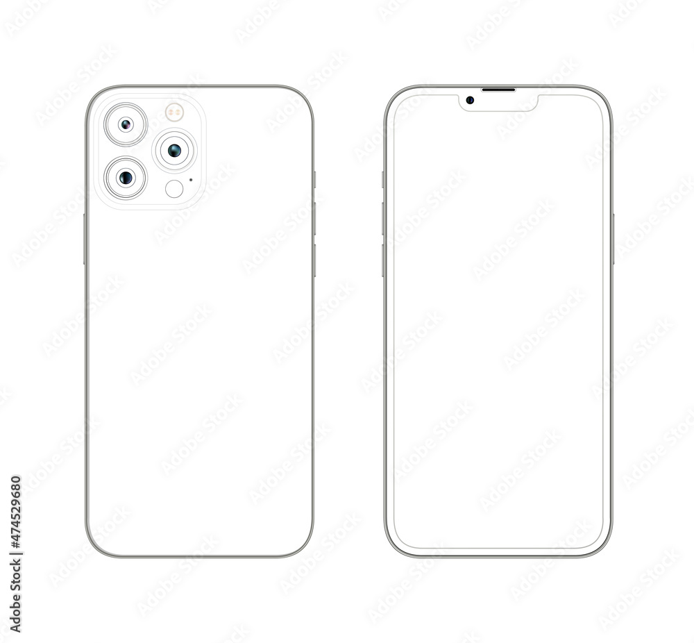 Phone outline mockup, Smart phone. Front and back design smartphone ...