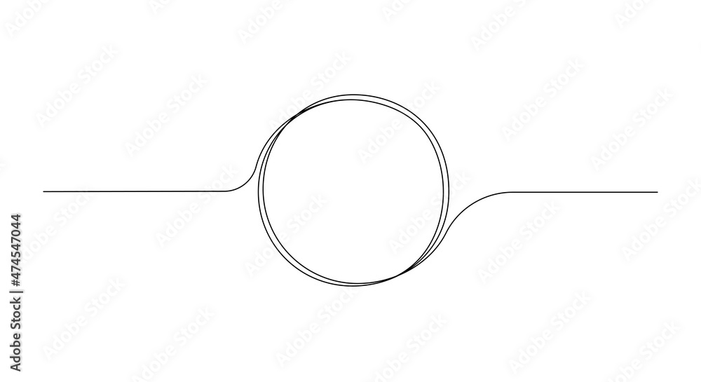 Continuous one line drawing of black circle. Round frame sketch outline ...