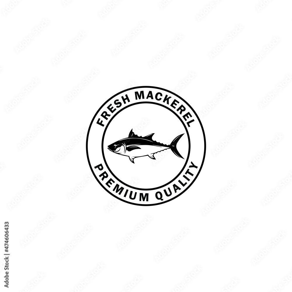 mackerel vintage hipster logo label emblem vector seafood illustration ...