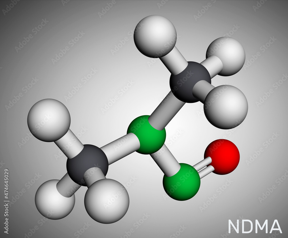 N-Nitrosodimethylamine, NDMA, dimethylnitrosamine, DMN molecule. It is ...