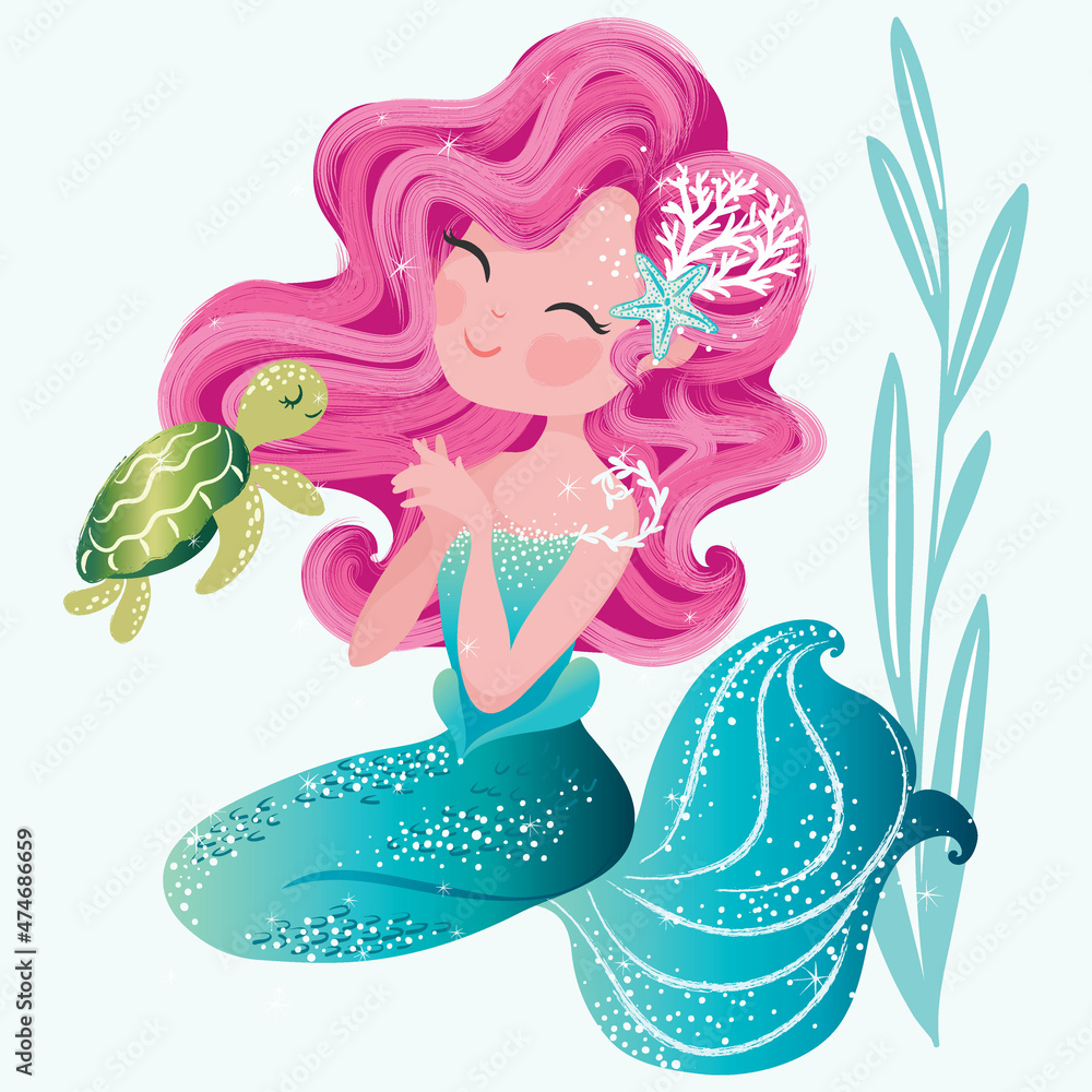 Cute mermaid illustration, children artworks, wallpapers, posters ...