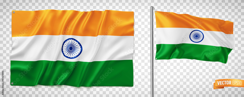 Vector realistic illustration of Indian flags on a transparent ...