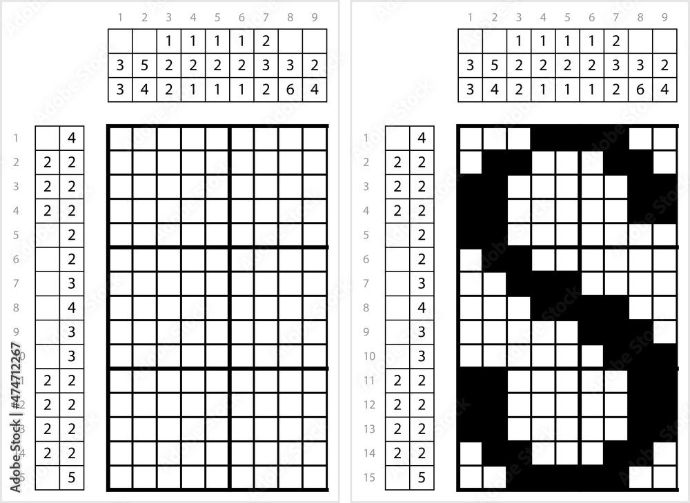 Alphabet s Lowercase Nonogram Pixel Art M_2112001 Stock Vector | Adobe ...