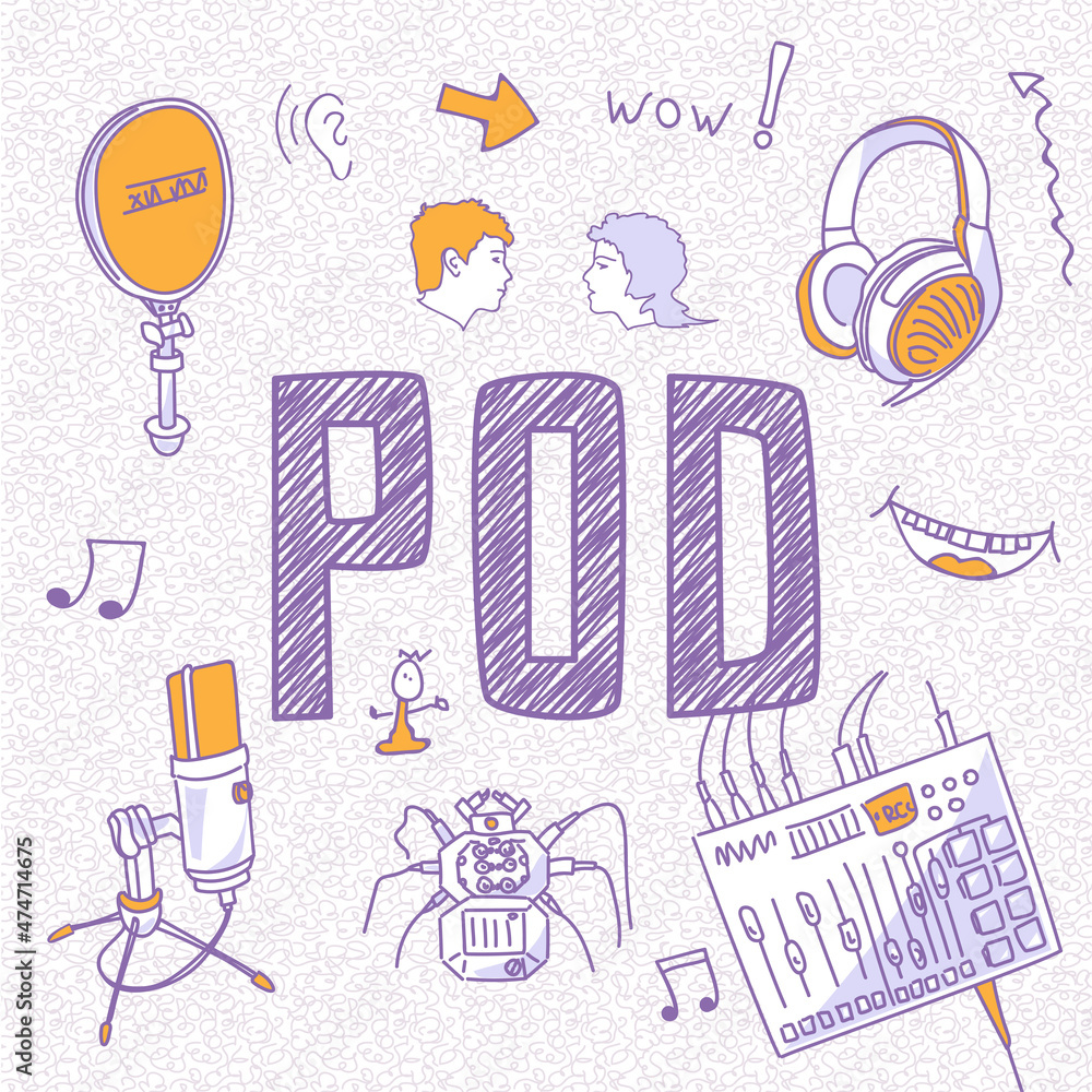 Square cover for Indie podcasting. Fancy handmade sketch with people ...