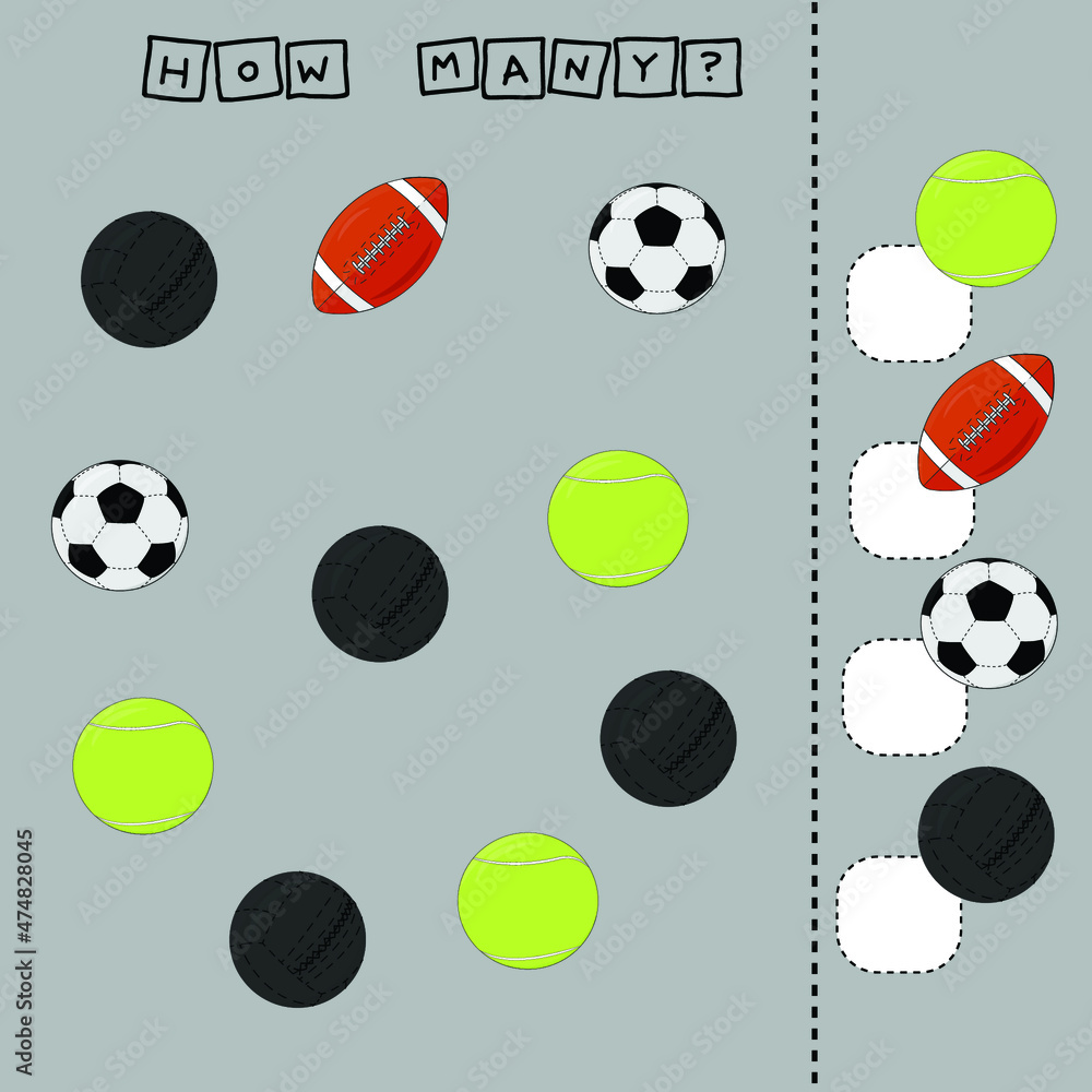 How many counting game with tennis, rugby, soccer and medicine balls ...