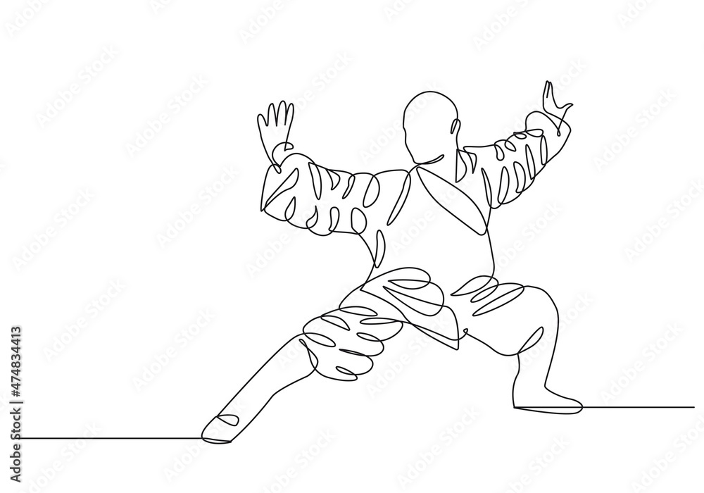 Ninja Minimalist One Line Drawing. Kung Fu Line Art Trendy Illustration ...