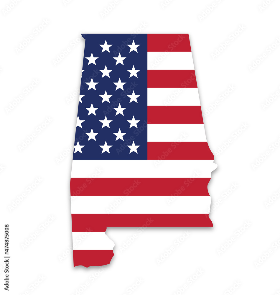 alabama al state map shape with usa flag Stock Vector | Adobe Stock