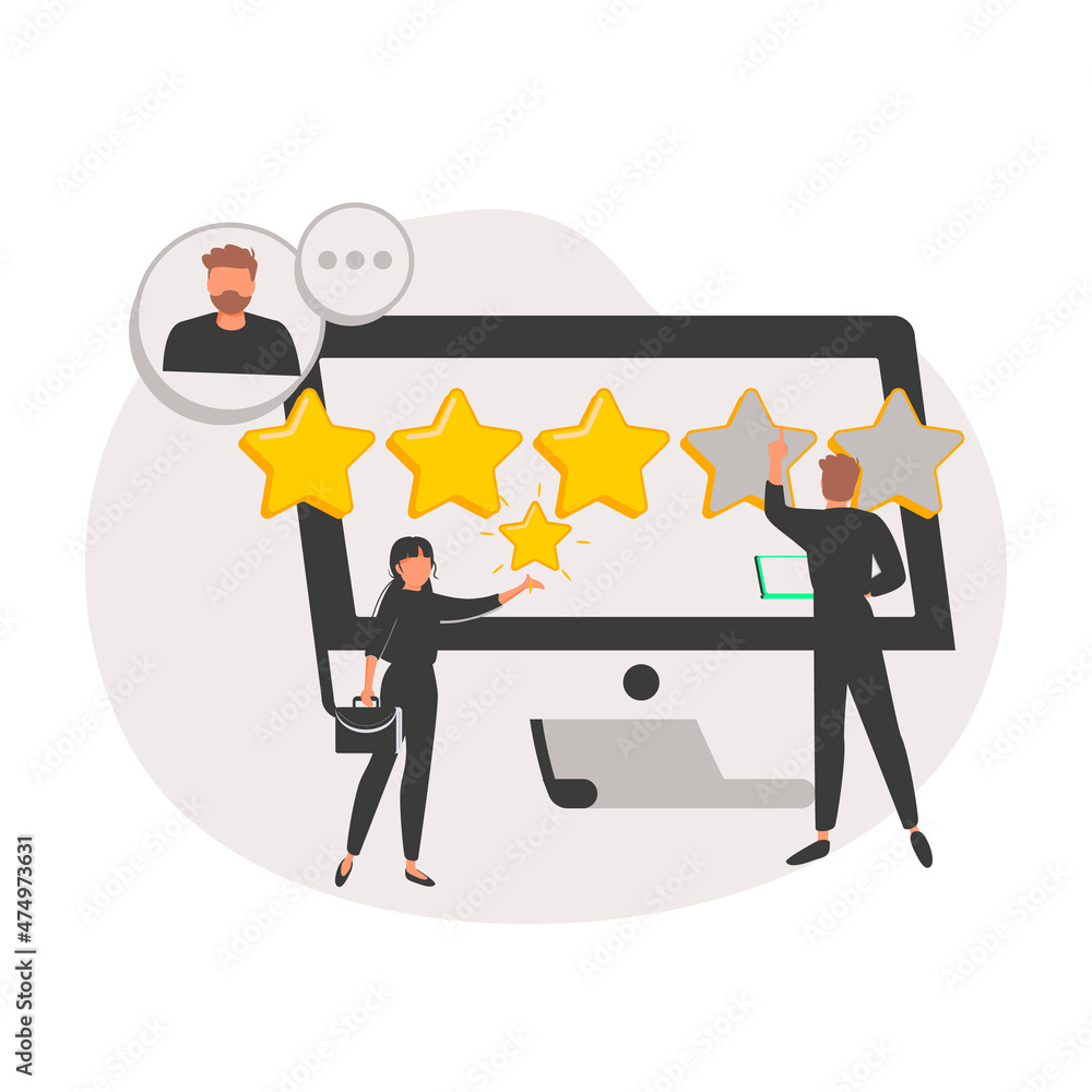 Various Online Survey and Rating Icon. Characters Filling Survey Form, putting Check Marks on ...