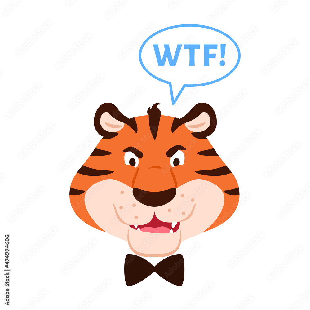 Flat angry roaring tiger muzzle with open mouth and fangs say WTF ...
