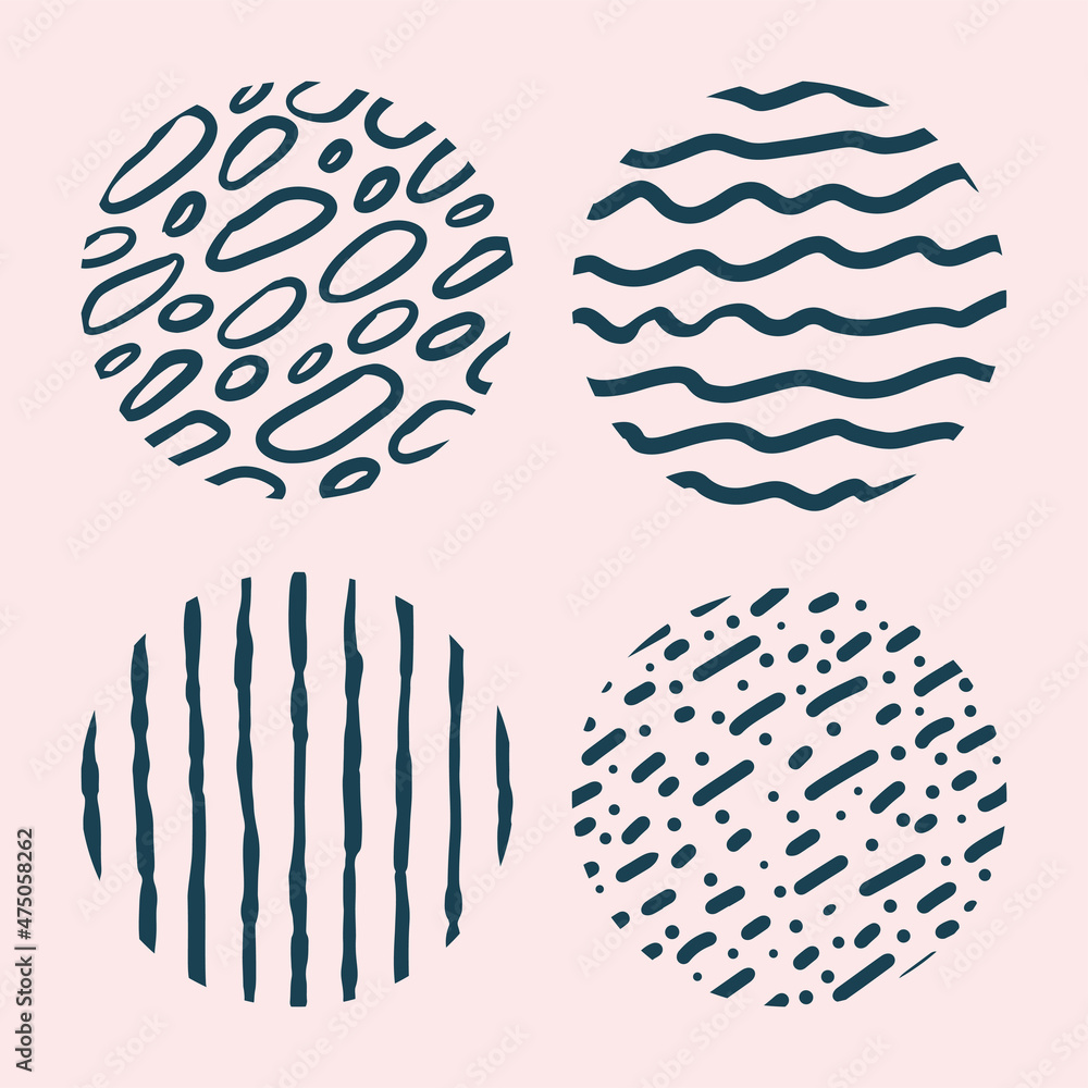 Big Set of round Abstract black Backgrounds or Patterns. Hand drawn ...