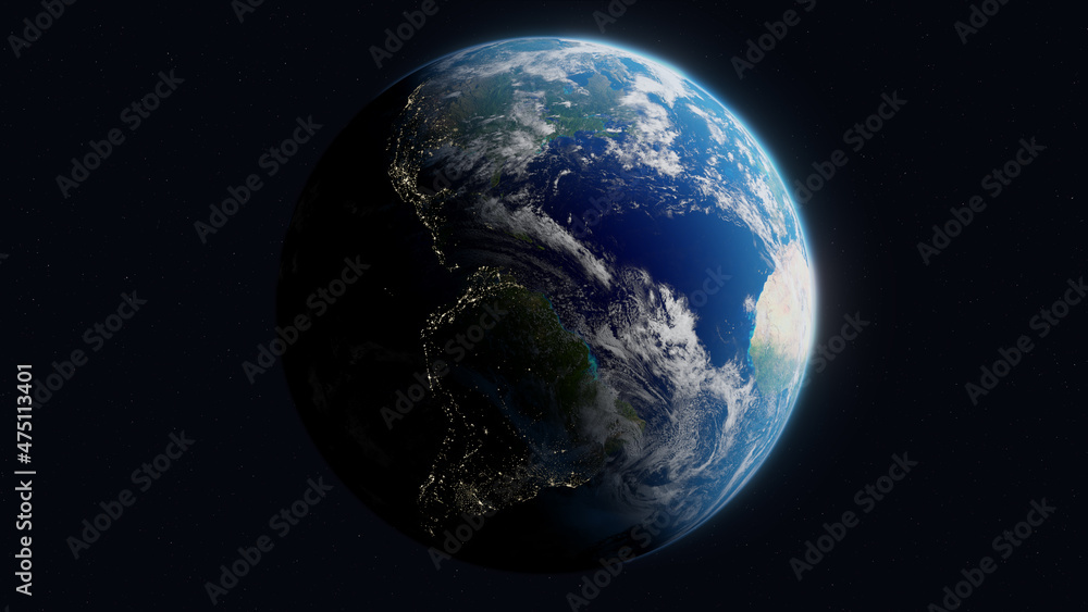 Planet Earth in space with night and city light view. Elements of this ...