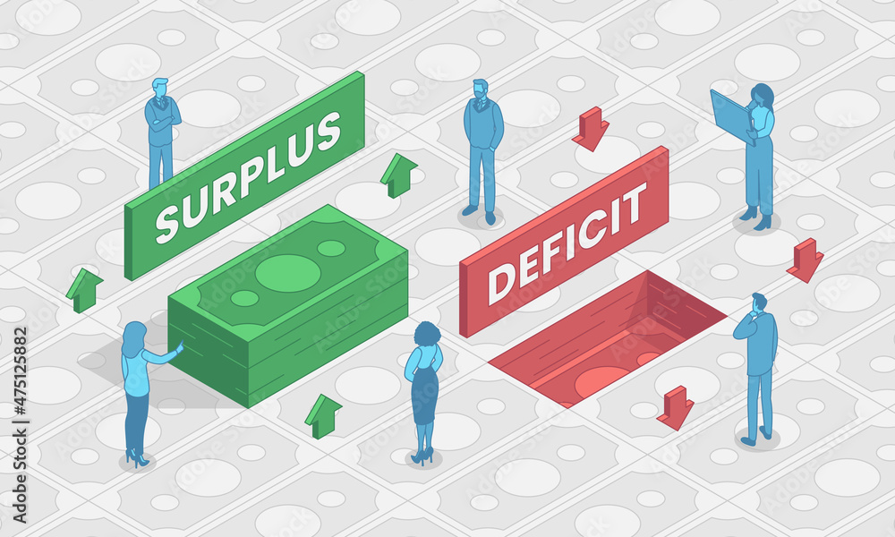 Vector de Stock Surplus vs Deficit flat vector illustration, is less ...