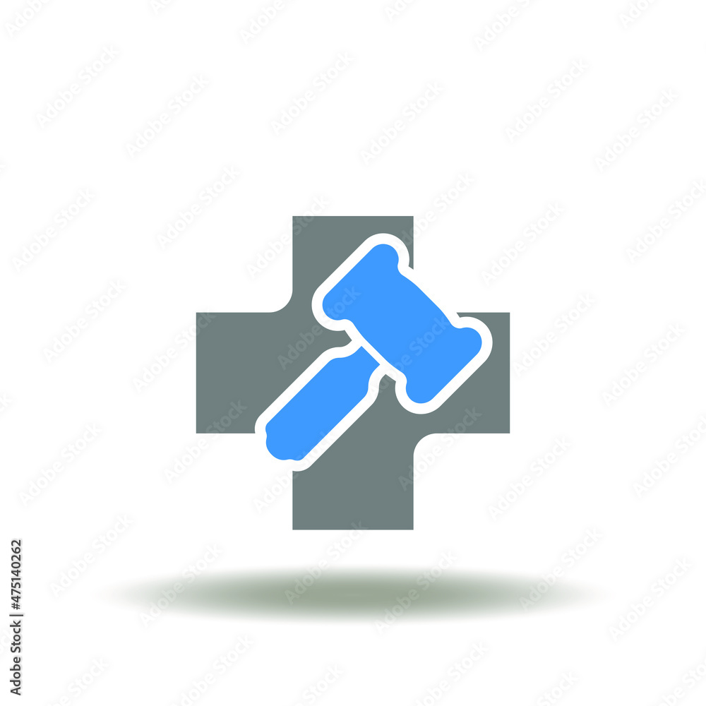 Vector illustration of medical or pharmacy cross with gavel. Icon of ...