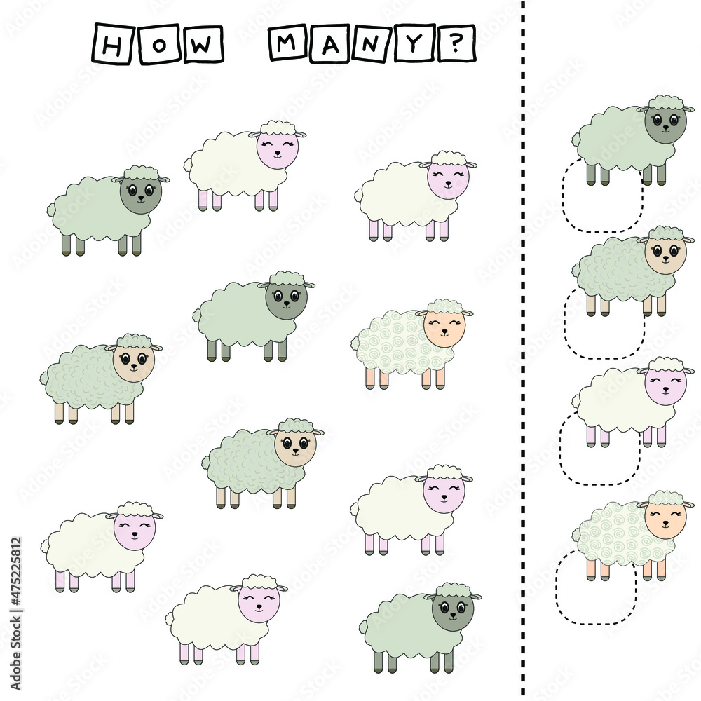 How many counting game with funny animals sheeps. Preschool worksheet ...