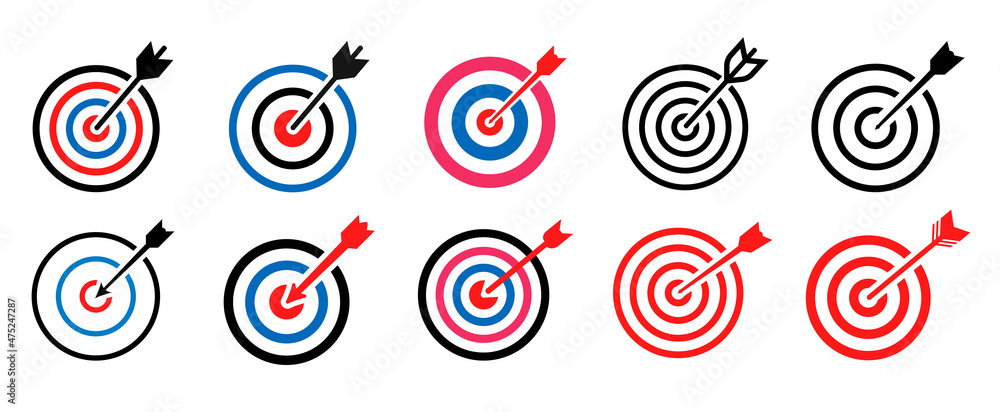 Target icon set. Target vector icons. Goal different shapes and colors ...