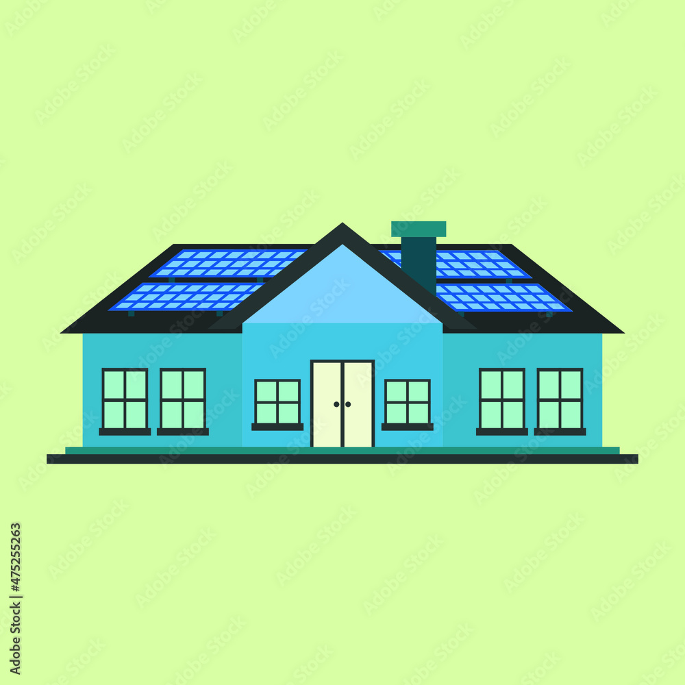 House With Solar Panel Cartoon Flat Vector Illustration Stock Vector ...