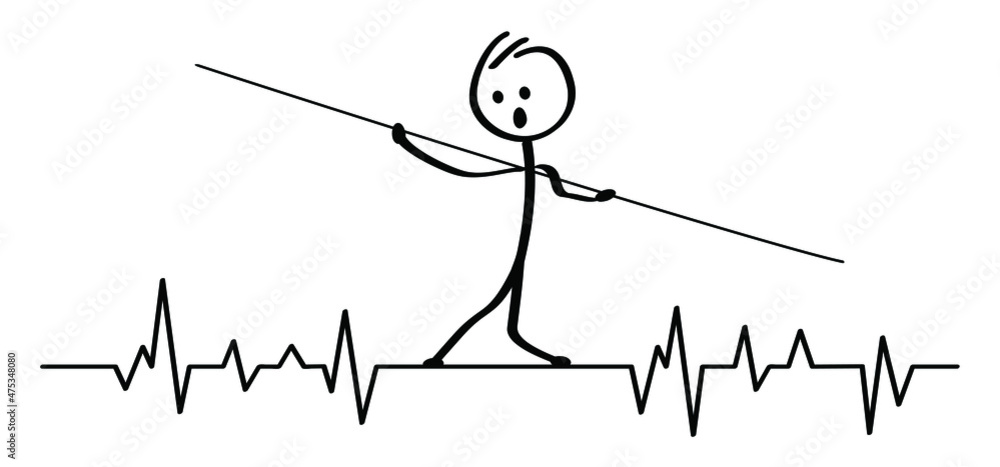 Stickman walk on heartbeat line. Stick figure man walking on a thin ...