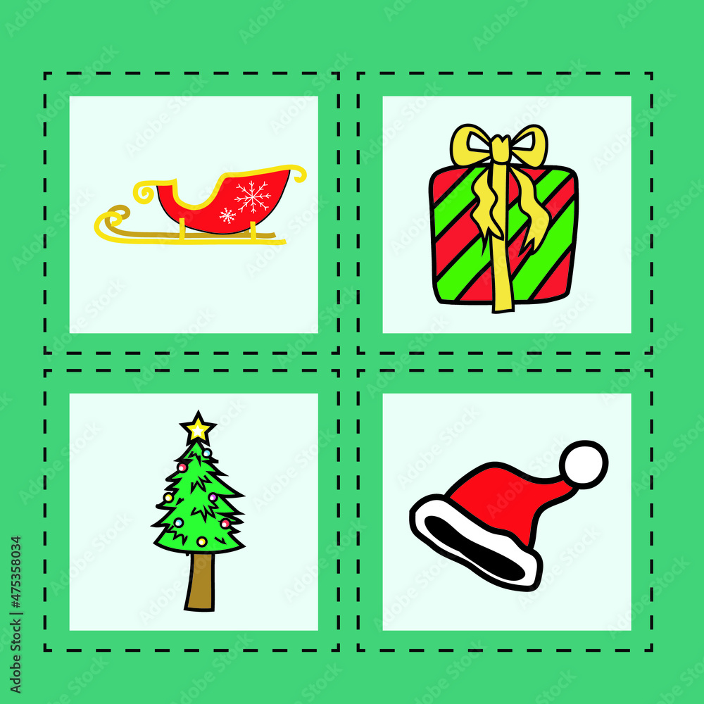 Vector set of Christmas flashcards. Educational preschool flashcard ...
