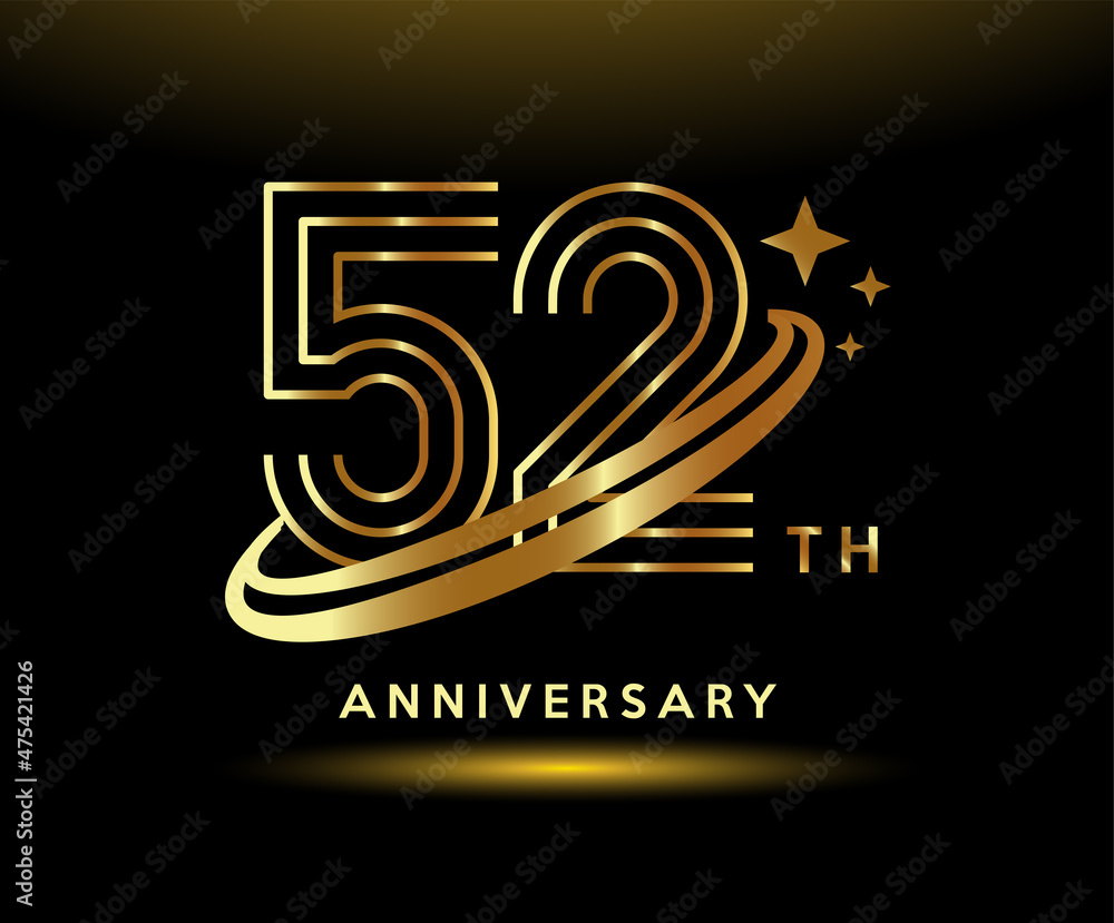 Golden 52 year anniversary celebration logo design inspiration Stock ...