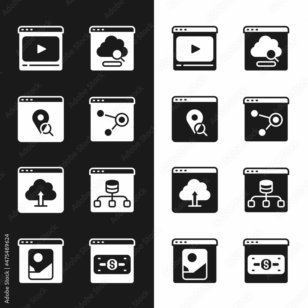Set Browser window, Infographic of city map, Online play video, Cloud technology data transfer ...