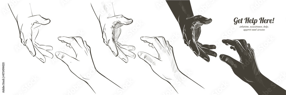 Helping hand concept. Gesture, sign of help and hope. Two hands taking ...
