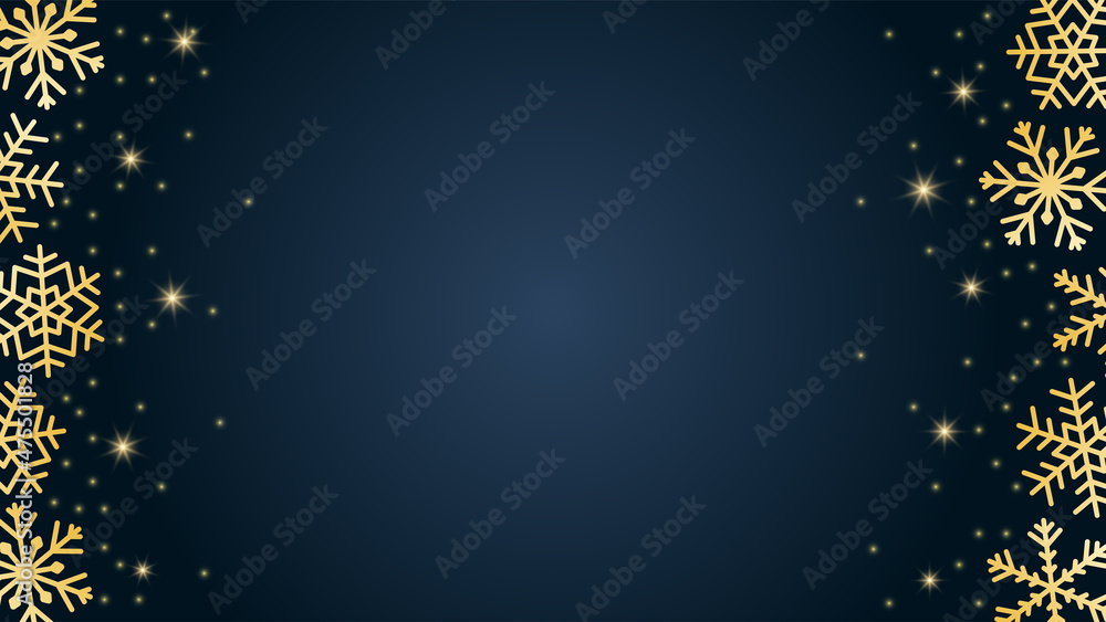 Snowflake border. Gold snowflakes on navy background Stock Vector ...