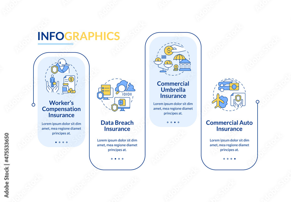 Insurance types rectangle infographic template. Safety claim. Data ...