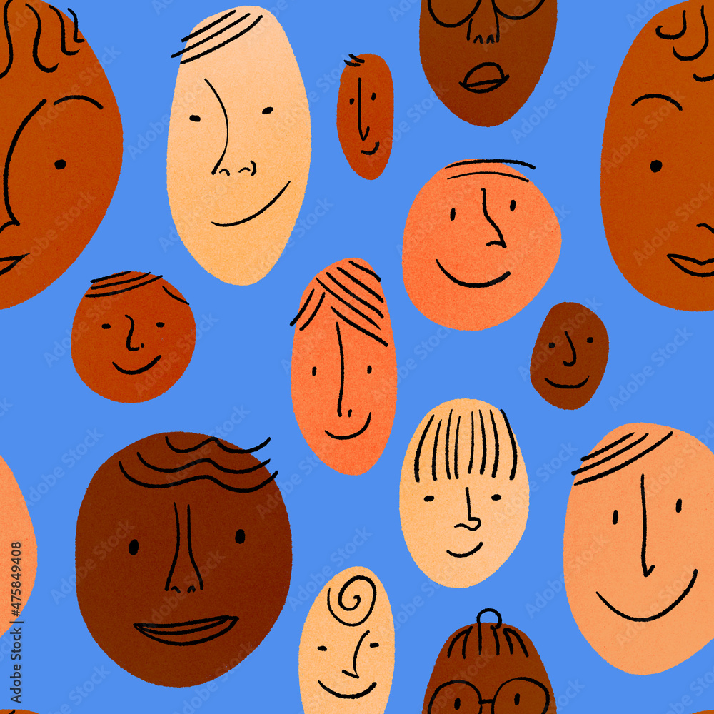 Pattern of multiple people faces Stock Illustration | Adobe Stock