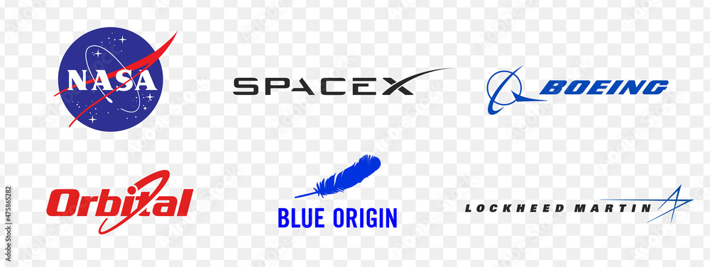 Vector de Stock Space company logo set. Nasa, SpaceX, Blue-Origin ...