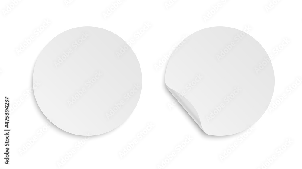 Round adhesive stickers with curved corner. Realistic circle sticker ...