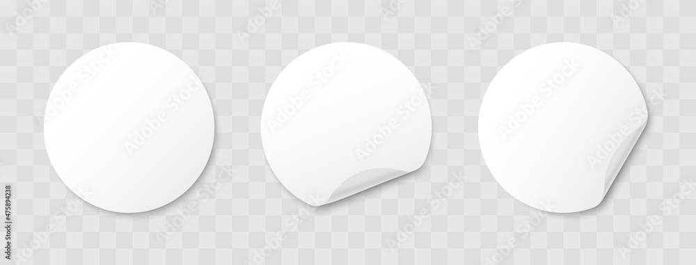 Round adhesive stickers with curved corner. Realistic circle sticker ...