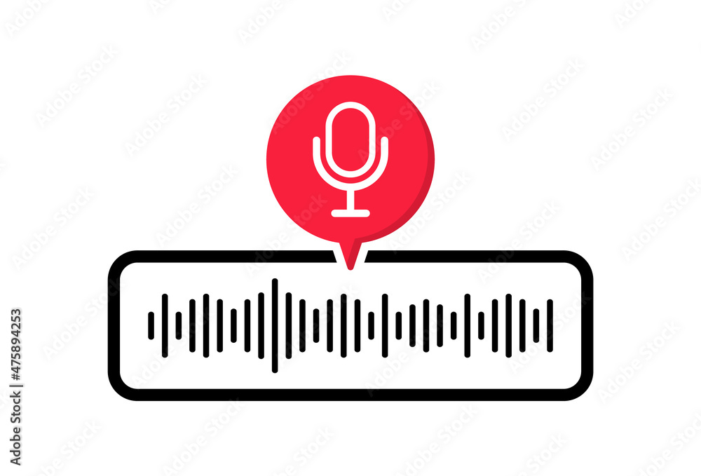 Voice messages icon. Voice recognition with microphone and sound wave ...