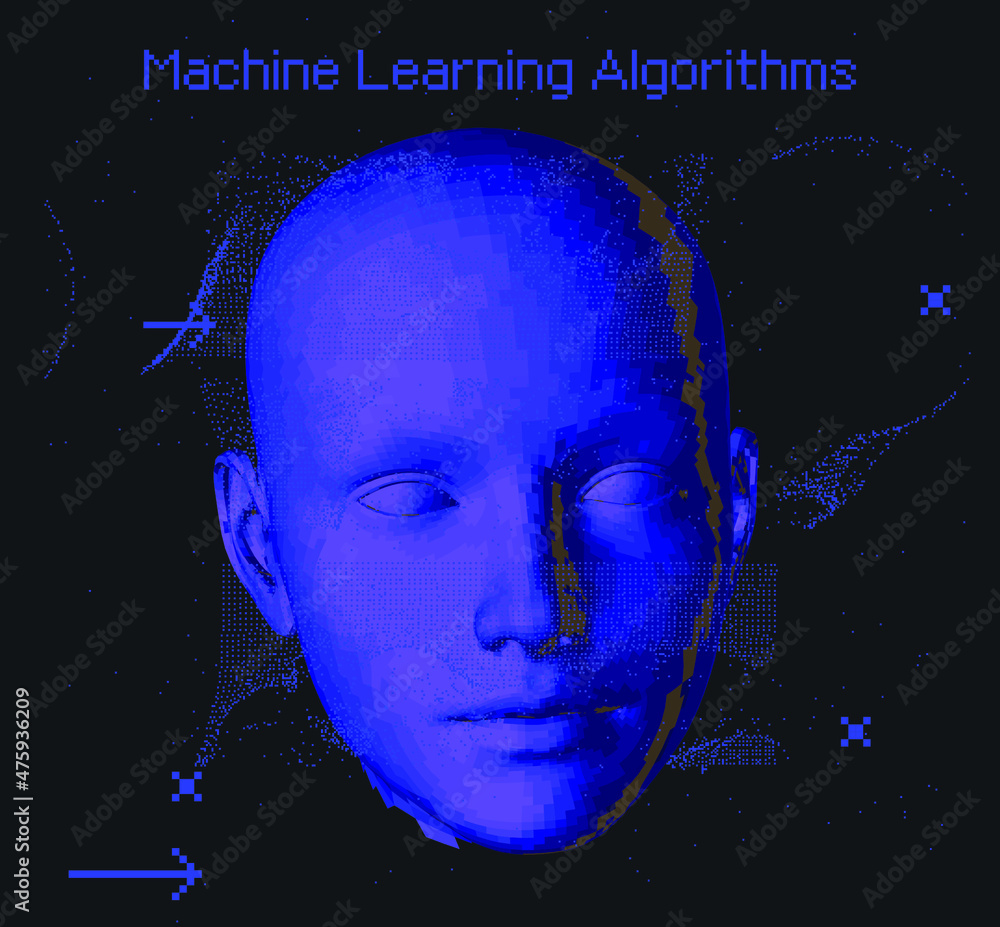 3D low poly wireframe model of a human head made of triangular ...