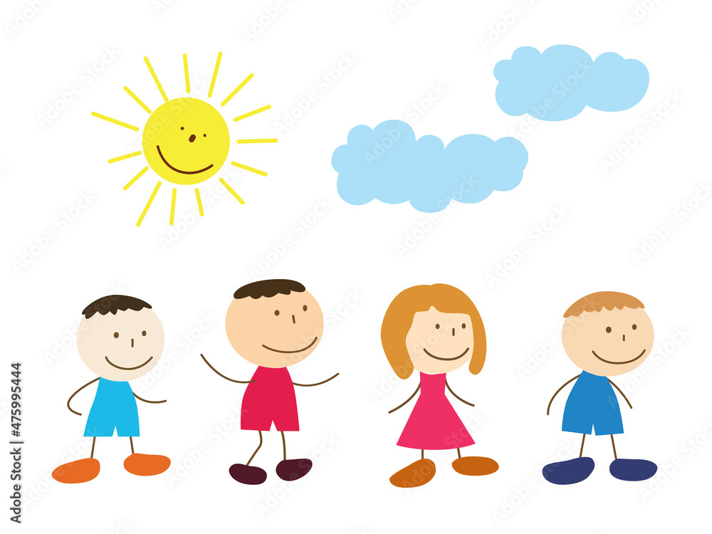 Cute cartoon kids walks. Drawing sketch. Vector illustration Isolated ... Cute cartoon kids walks. Drawing sketch. Vector illustration Isolated ...