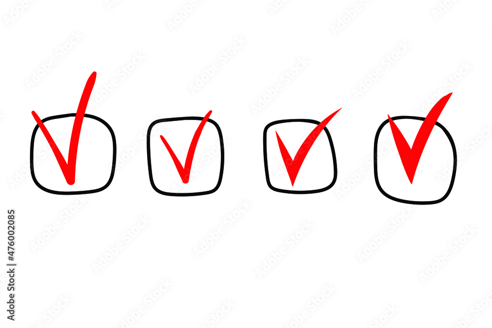 Stock-Vektorgrafik „Hand drawn check mark and box. Empty filled boxes ...