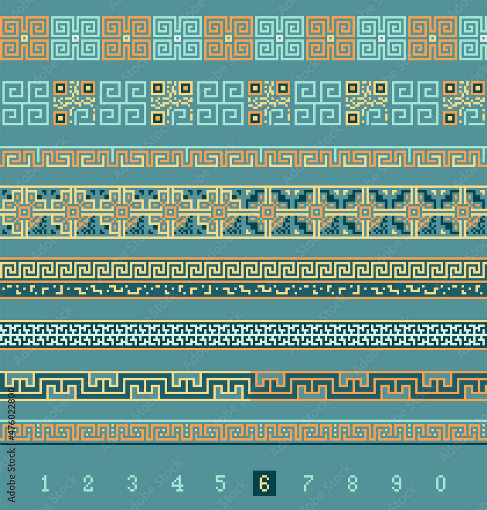 Set of greek patterns with qr code icons, isolated on mint blue ...