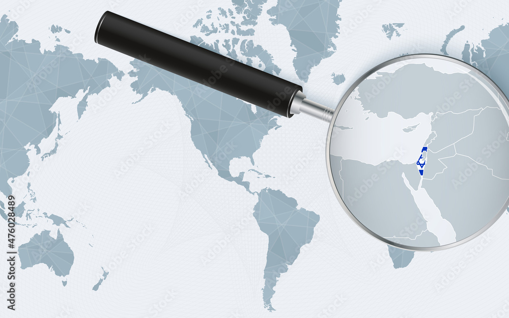 Enlarged map of Israel on America centered World Map. Magnified map and ...
