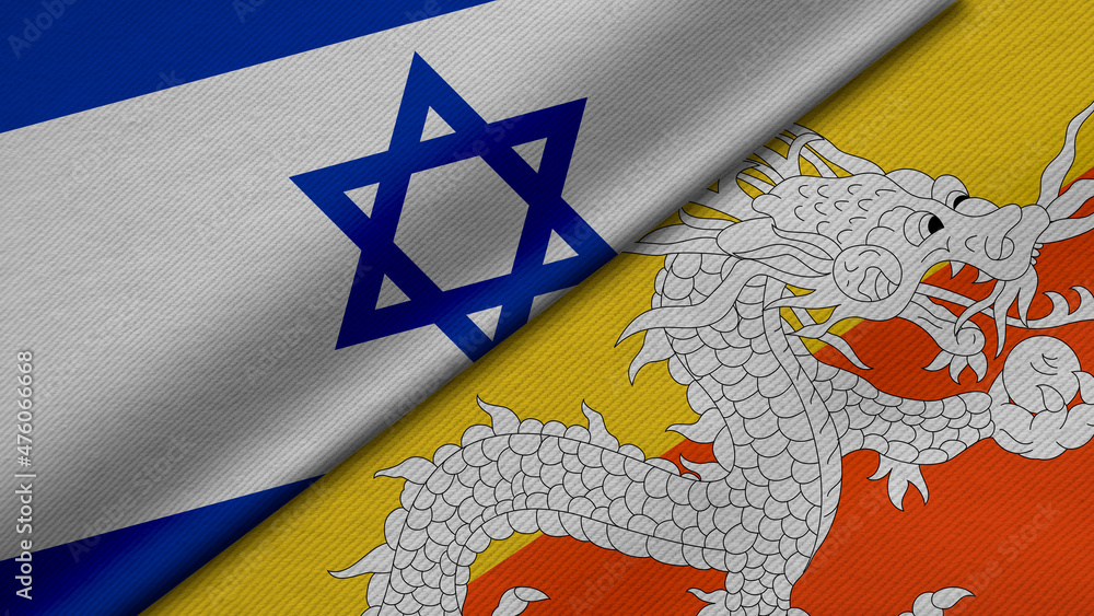 3D Rendering of two flags from State of Israel and Kingdom of Bhutan ...