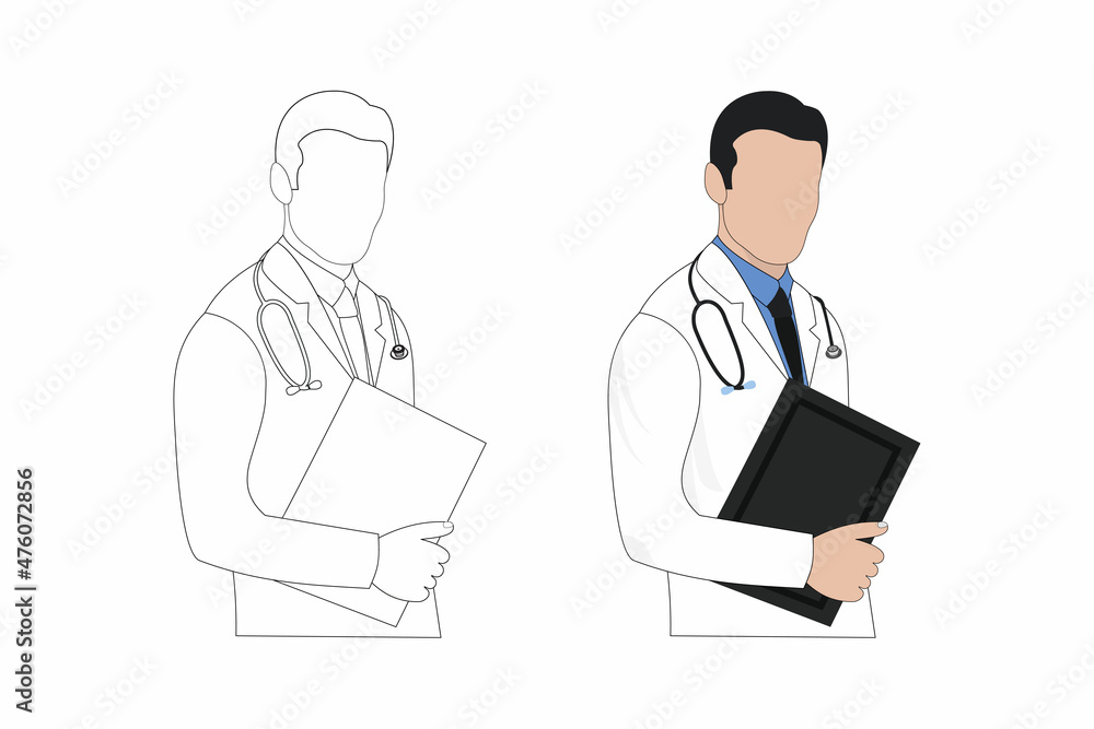 Vector de Stock Male doctor line art illustration. Medical doctor ...