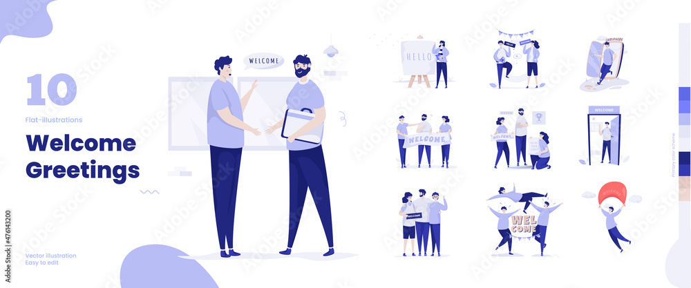 Welcome greetings illustration collection set Stock Vector | Adobe Stock