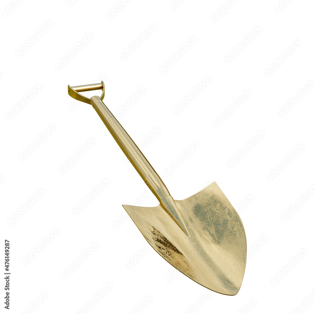 Gold shovel on white background. 3D illustration clipping paths Stock ...