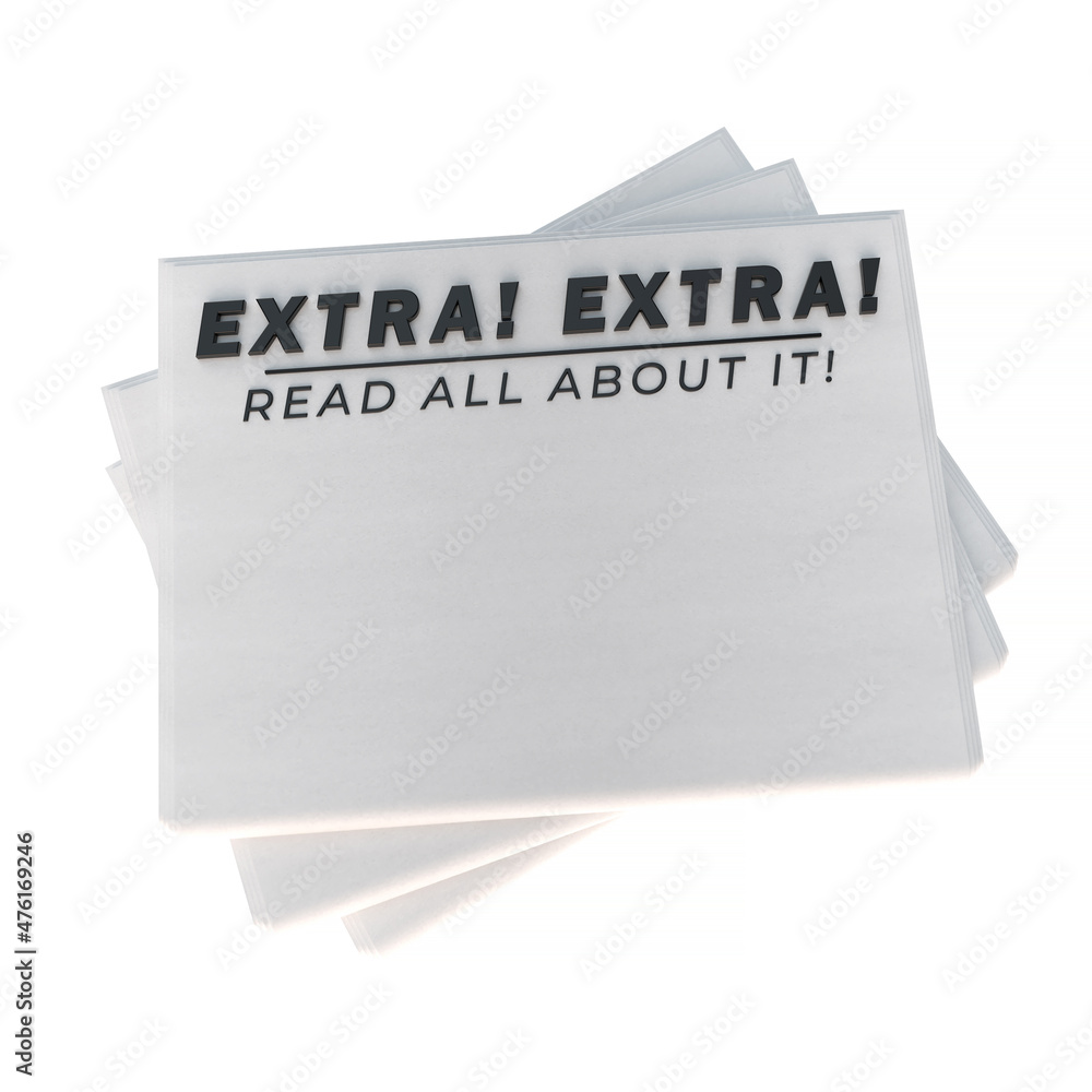 3d rendering. Extra news title on newspaper template Stock Illustration ...