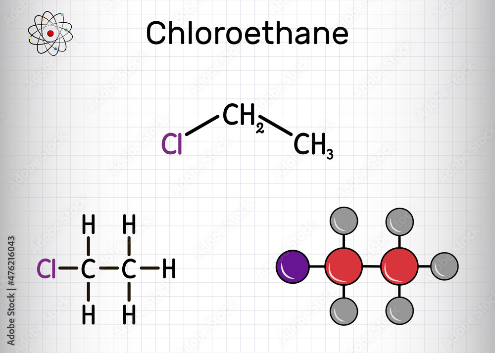 Vector de Stock Chloroethane, ethyl chloride, monochloroethane molecule ...